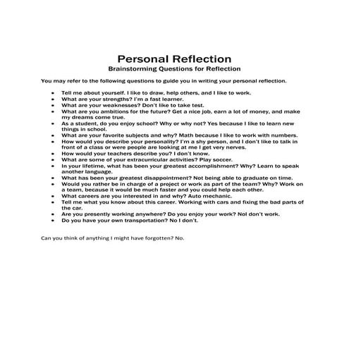 Personal reflection | PDF
