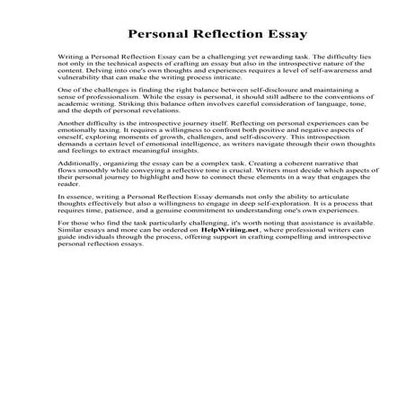 Personal Reflection Essay. University of Mary Hardin-Baylor | PDF