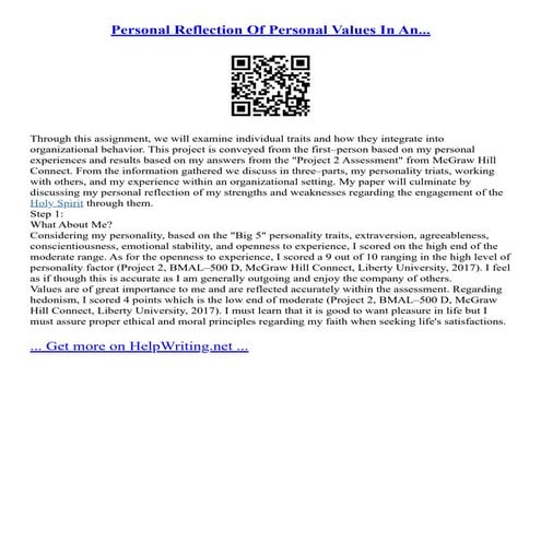 Personal Reflection Of Personal Values In An... | PDF