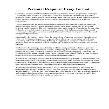Personal Response Essay Format | PDF | Christianity | Religion ...