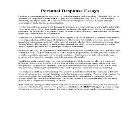 Personal Response Essays | PDF