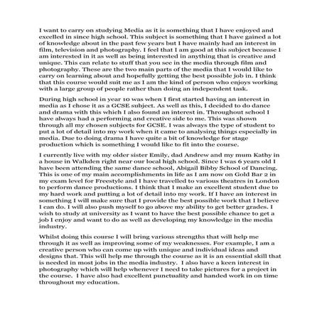 Personal statement for creative music production