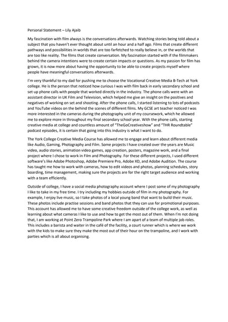 Artist Statement | PDF | Video Production | Content Production