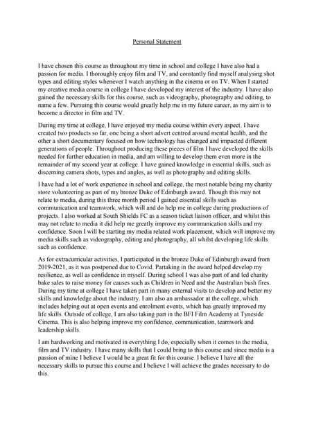 Personal statement.docx | Video Production | Content Production