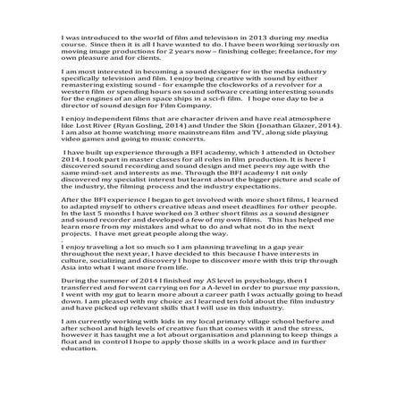 Personal statement for creative music production