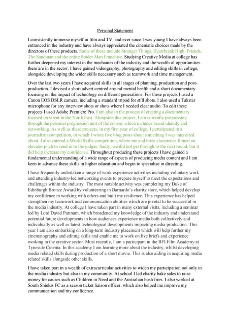 Personal Statement Draft 2 | DOCX | Content Production | Hobbies & Interests