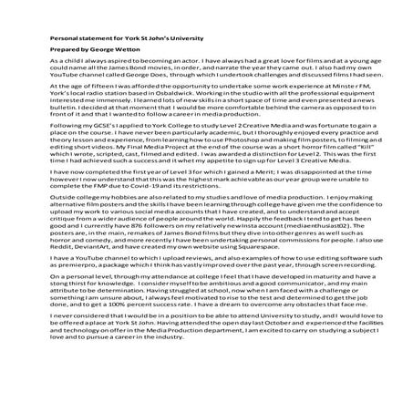 Personal statement by george wetton | DOCX