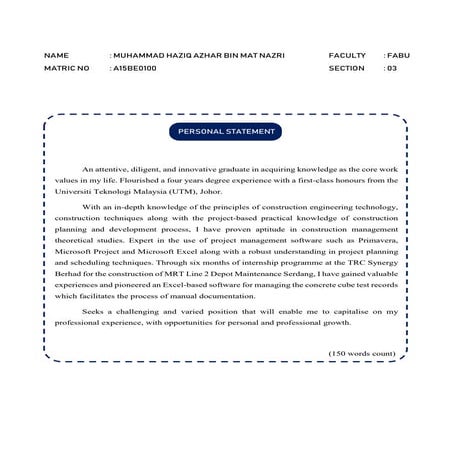 Personal Write-Up (ULAB3162 English for Professional Purposes) | PDF