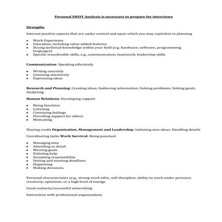 Career planning SWOT analysis example | PPTX