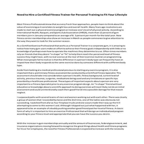 Personal trainer, | DOCX | Fitness and Exercise | Healthy Living