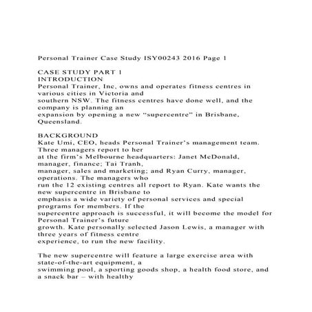 Personal Trainer Case Study ISY00243 2016 Page 1 CASE STUD.docx | IT ...