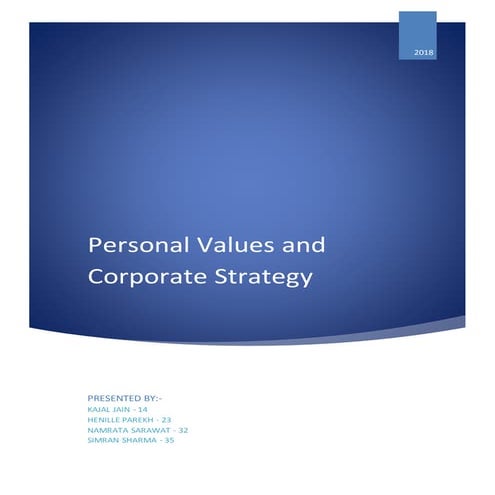 Personal values and Corporate Strategy (MBA Project) | PDF