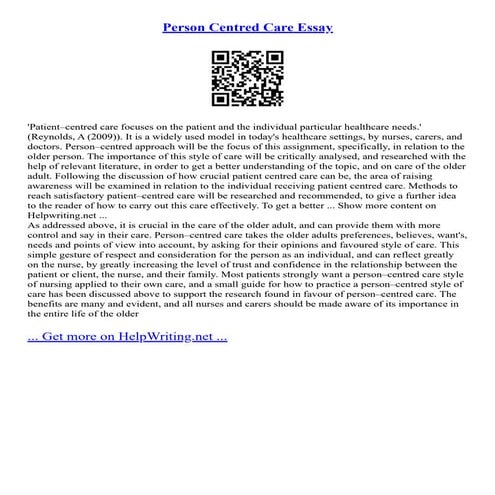 Person Centred Care Essay | PDF