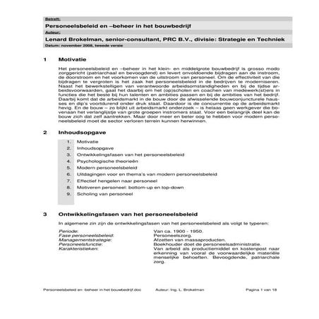 Personeelsbeleid En Beheer In Het Bouwbedrijf | PDF