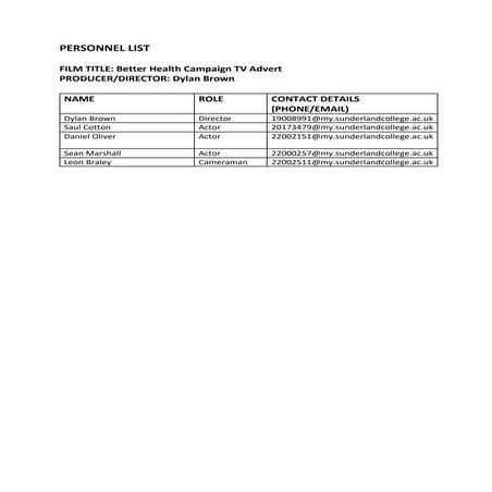 Personnel List.docx | Television | Entertainment