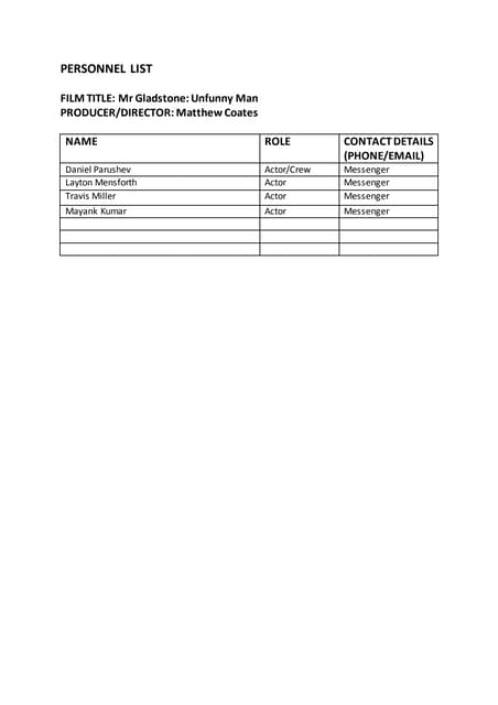 Production schedule | DOCX
