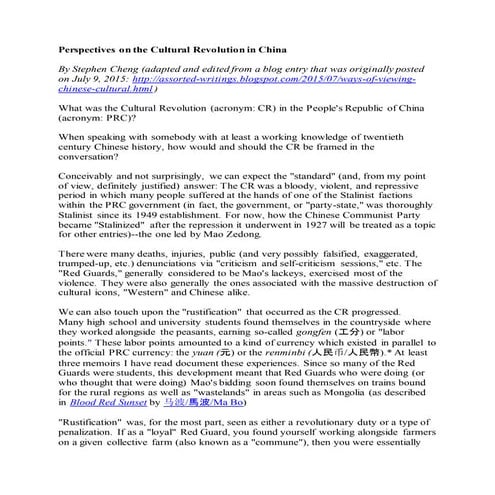 Notes on the Cultural Revolution in China | DOCX