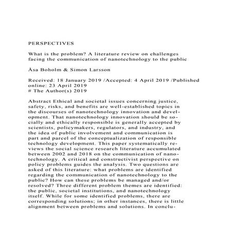 PERSPECTIVESWhat is the problem A literature review on ch.docx