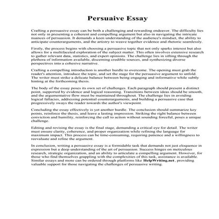 Persuaive Essay. Lord Fairfax Community College | PDF