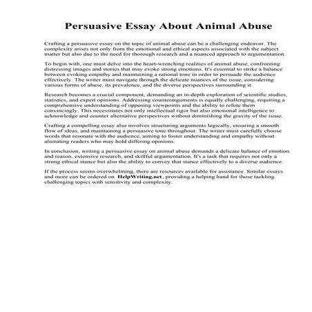 Persuasive Essay About Animal Abuse. Benedictine University | PDF