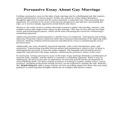 Argumentative Essay For Gay Marriage | PDF