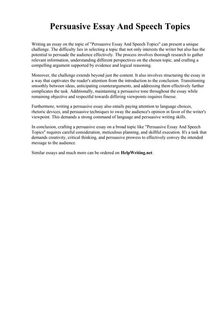 Persuasive Speech Sample Essay. John A. Logan College | PDF
