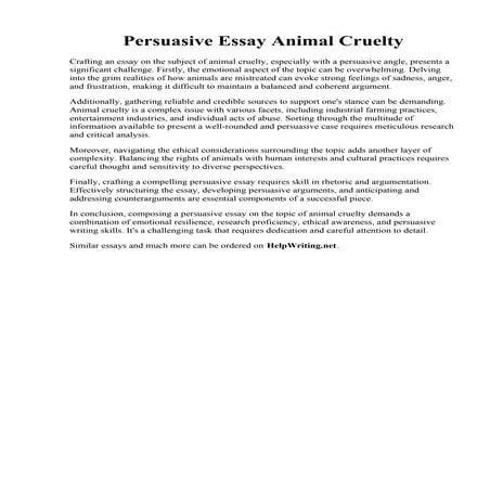 Persuasive Essay Animal Cruelty | PDF