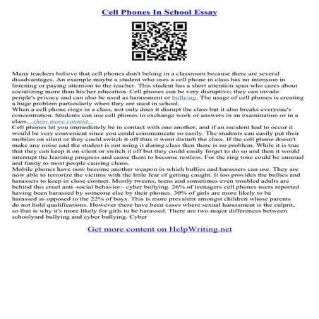 Persuasive Essay Cell Phones In School | PDF | Crime & Harmful Acts to ...