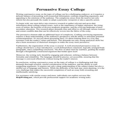 Persuasive Essay College. Persuasive essay examples for students | PDF