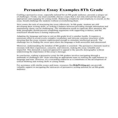 Persuasive Essay Examples 8Th Grade. 5 how to write in third grade ...