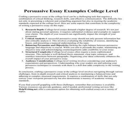 Persuasive Essay Examples College Level | PDF