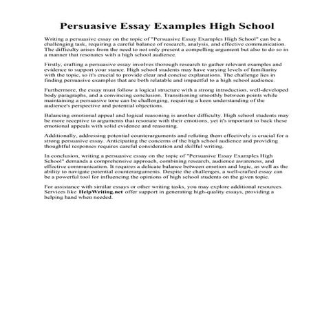Persuasive Essay Examples High School | PDF | Secondary Education ...