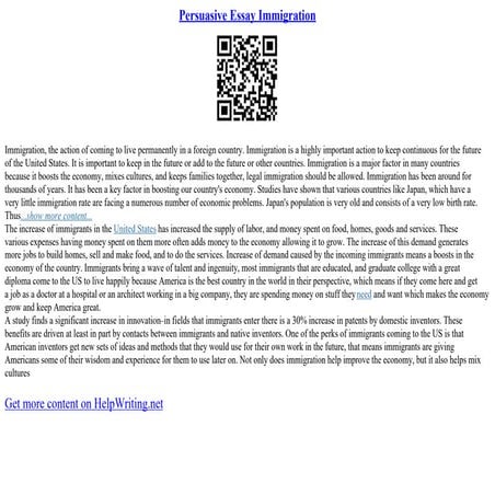 Persuasive Essay Immigration | PDF