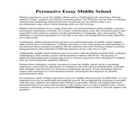 Persuasive Essay Middle School | PDF