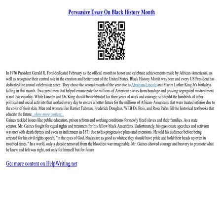 Persuasive Essay On Black History Month | PDF