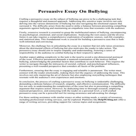 Persuasive Essay On Bullying. Illinois Valley Community College | PDF ...