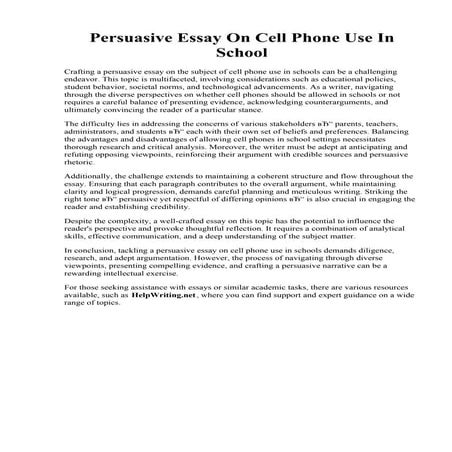 Persuasive Essay On Cell Phone Use In School | PDF