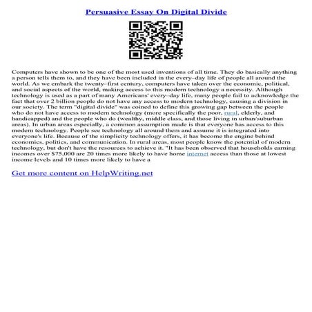 Persuasive Essay On Digital Divide | PDF