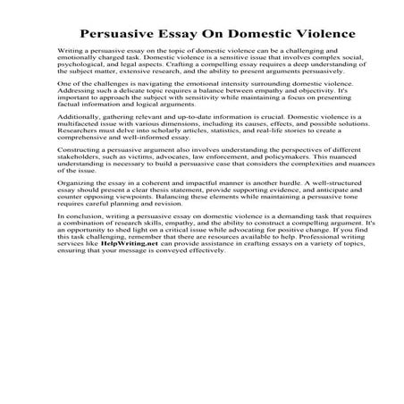 Persuasive Essay On Domestic Violence. Domestic Violence Essay Essay on ...