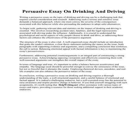Persuasive Essay On Drinking And Driving.pdf | Death, Injury, or ...