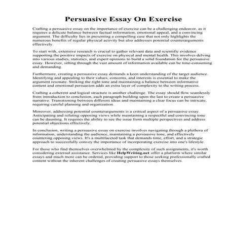 Persuasive Essay On Exercise. Persuasive Writing Examples - Year 4-6 ...