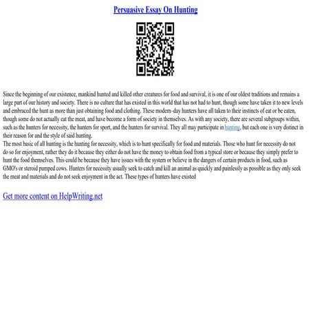 Persuasive Essay On Hunting | PDF