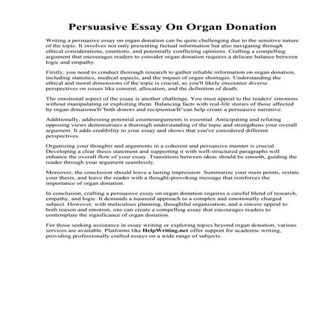 Persuasive Essay On Organ Donation. Persuasive speech Title : Organ ...