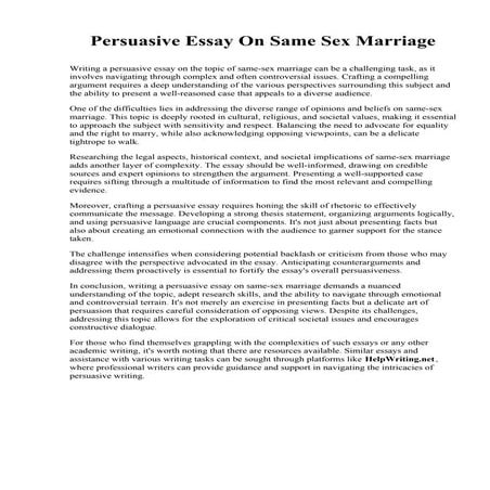 Argumentative Essay For Gay Marriage | PDF