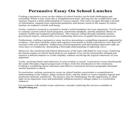 Persuasive Essay On School Lunches | PDF