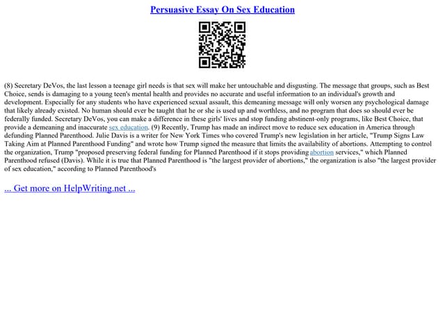 Persuasive Essay On Sex Education Ppt