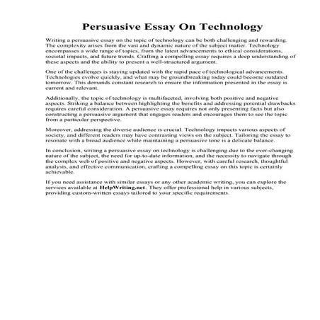 Persuasive Essay On Technology. Persuasive Essay About Technology In ...