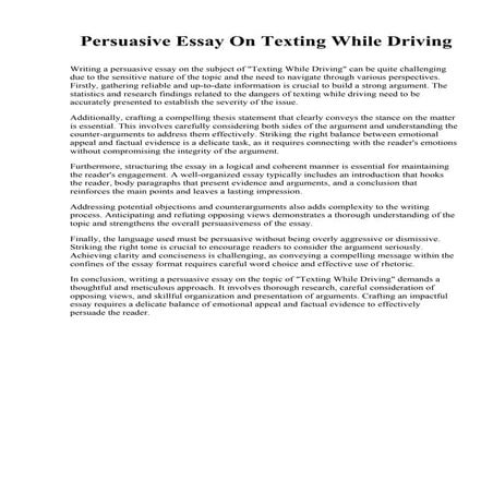Texting While Driving Argumentative Essay | PDF