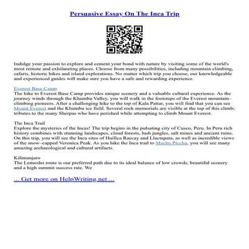 Persuasive Essay On The Inca Trip | PDF