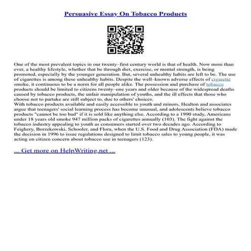Persuasive Essay On Tobacco Products | PDF